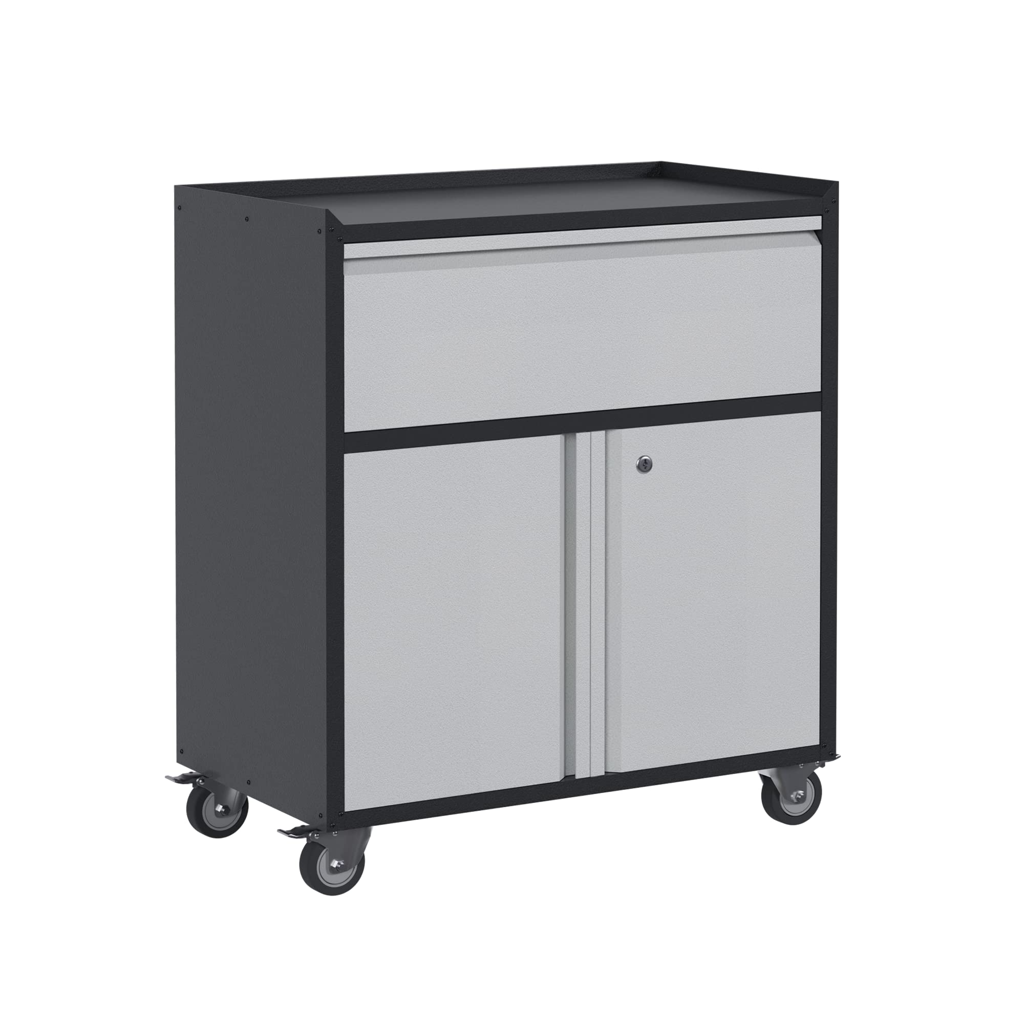 Aobabo Metal Garage Tool Storage Cabinet with Wheels,Lockable Steel Storage Cabinet with 1 Pegboard,4 Shelves Adjustable Cabinet with Door Hole and Hook Rack,Black,Assembly Required