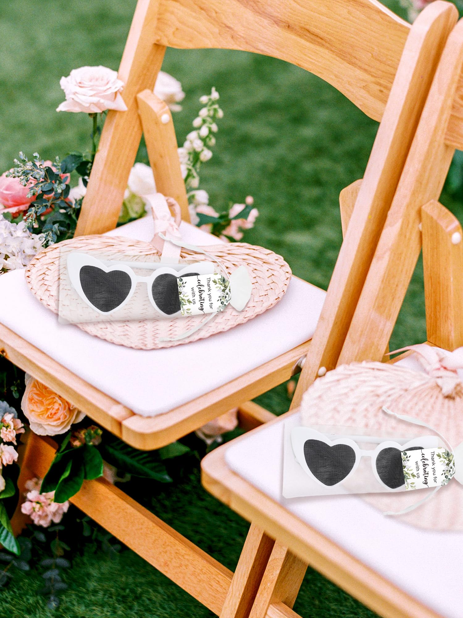 Chapou 25 Set White Heart Shaped Sunglasses Bulk Wedding Bridal Shower Sunglasses Party Favors for Guests Bride(Eucalyptus)
