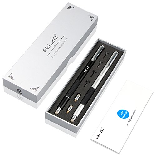 ELZO 3 in 1 Stylus, Disc Stylus Touch Screen Pens and Gel Pen Combo, 2 Pcs with 6 Replacement Tips for All Touch Screens Tablets and Cell Phones, iPhone/iPad/Samsung/Lenovo and More