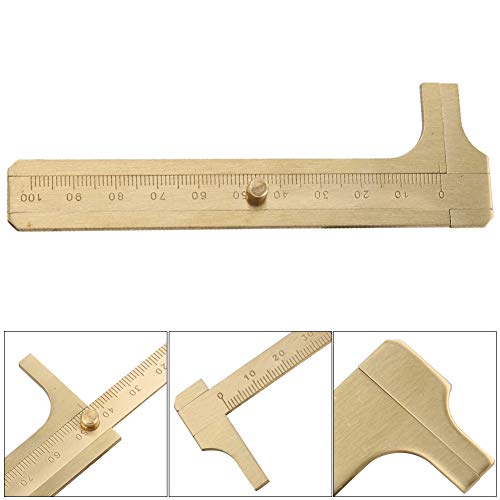 Brass Caliper Vernier Caliper Stainless Steel Sliding Gauge Vernier Pocket Caliper Ruler Measuring Tool Mini Brass Pocket Ruler(80mm Length)