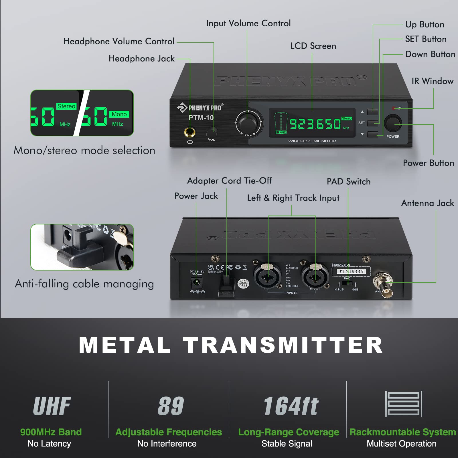 Phenyx Pro PTM-10B in Ear Monitor System in UHF Band Bundle with Compatible PTM-10 Bodypack Receiver