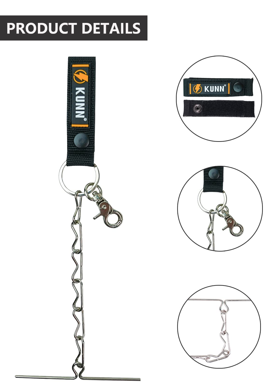 KUNN Electrical Tape Holder,Dual-Use Tape Thong,Enhanced Fast Tape Holder Chain for Tool Belt with Keyring,Snap Loop and Button(1Pack,Black)