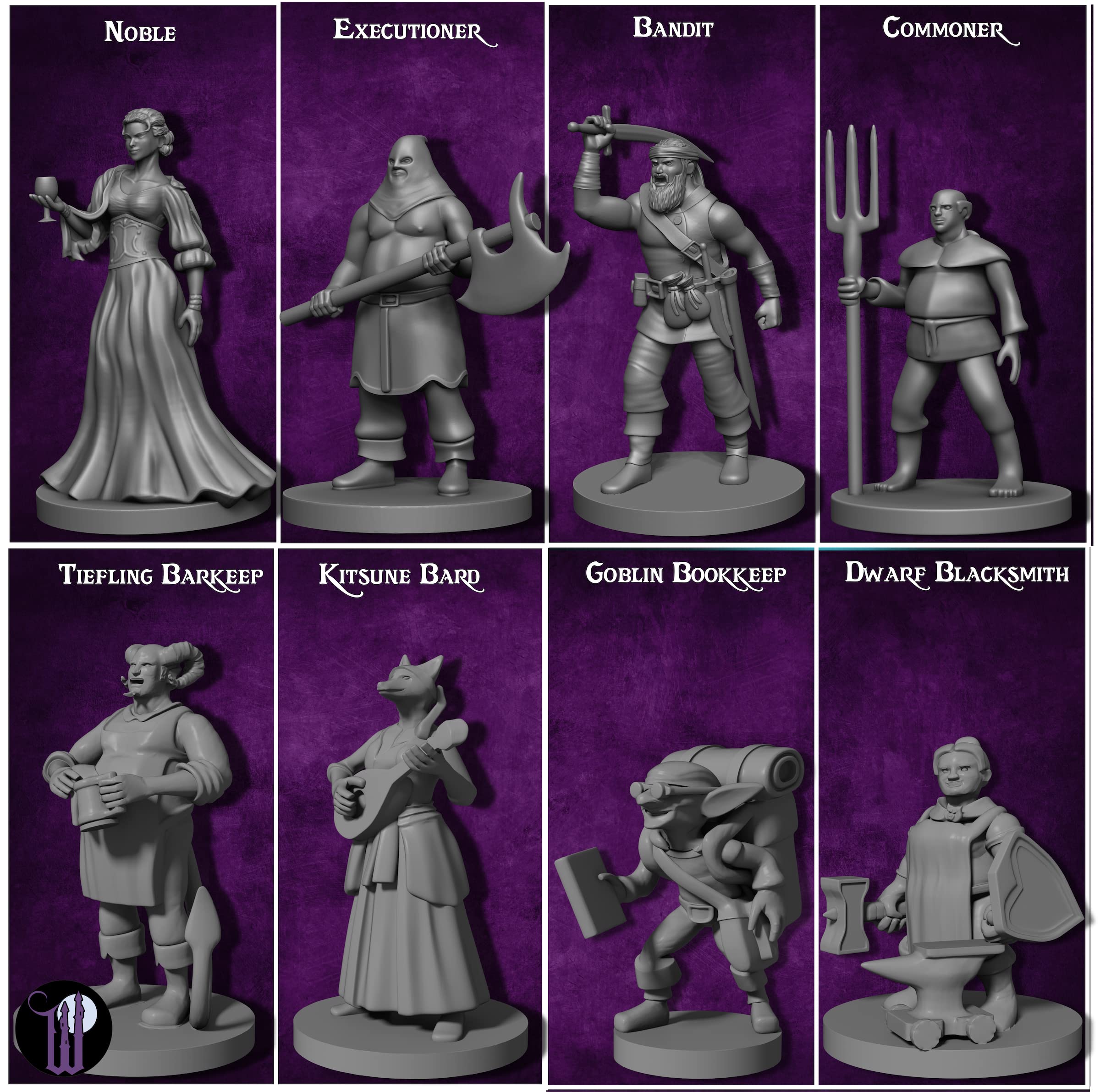 Newcombie Wildspire 58 Fantasy Miniatures Set Townsfolk Characters for DND Miniatures Bulk 28mm Dungeons and Dragons Miniatures | for DND Minis and D&D Miniatures I Character Sheets & Quests