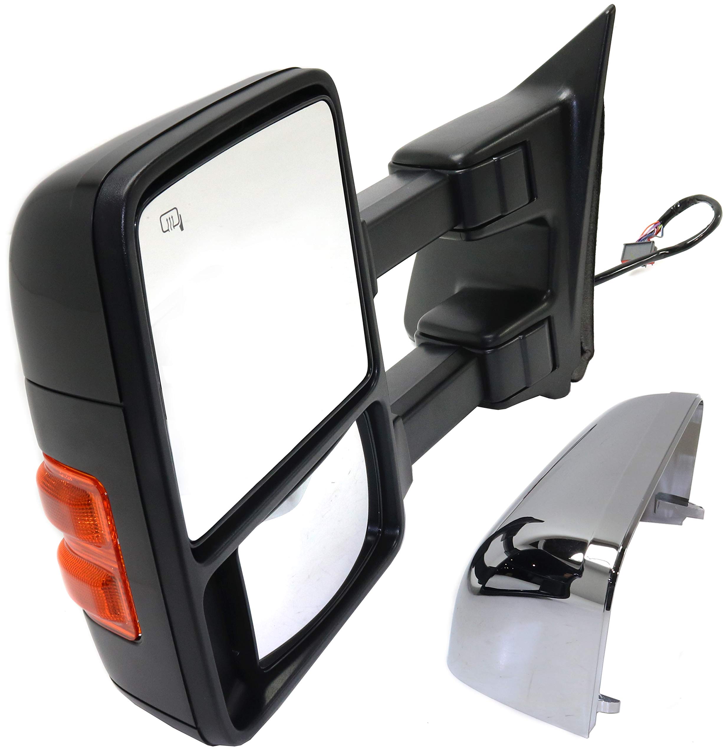 Kool Vue Driver Side Power Heated Towing Mirror for Ford F-250 F-350 Super Duty 2010-2016 Power Fold With Signal Light & Memory; Without Blind Spot Monitor Auto Extend with 2 Caps