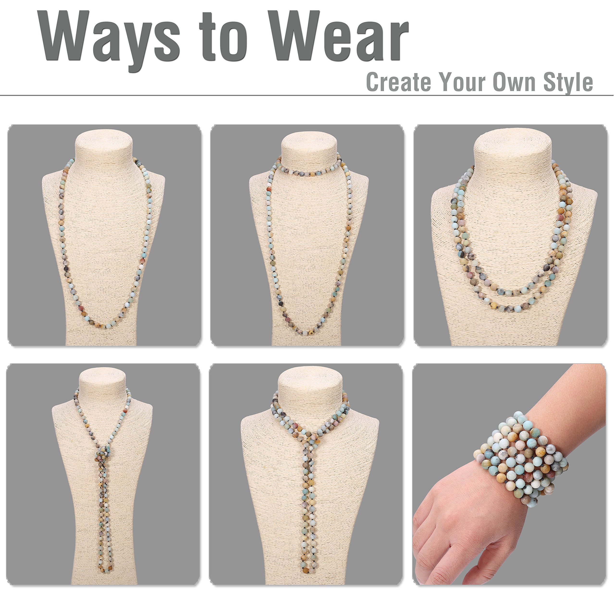 Aobei Pearl Long Beaded Necklace 8mm Gemstone Amazonite Endless Barse Chakra Handmade Jewelry for Women 47ββ