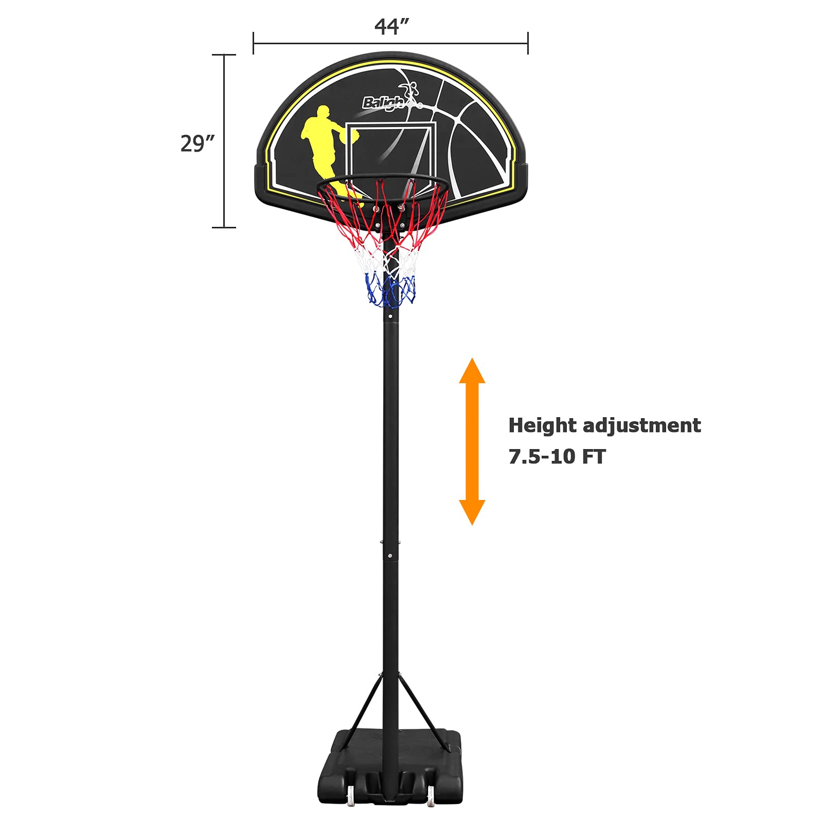 Basketball Hoop Outdoor,44" Protable Basketball System,7.5 to 10 ft High Adjustable,for Outdoor Sport