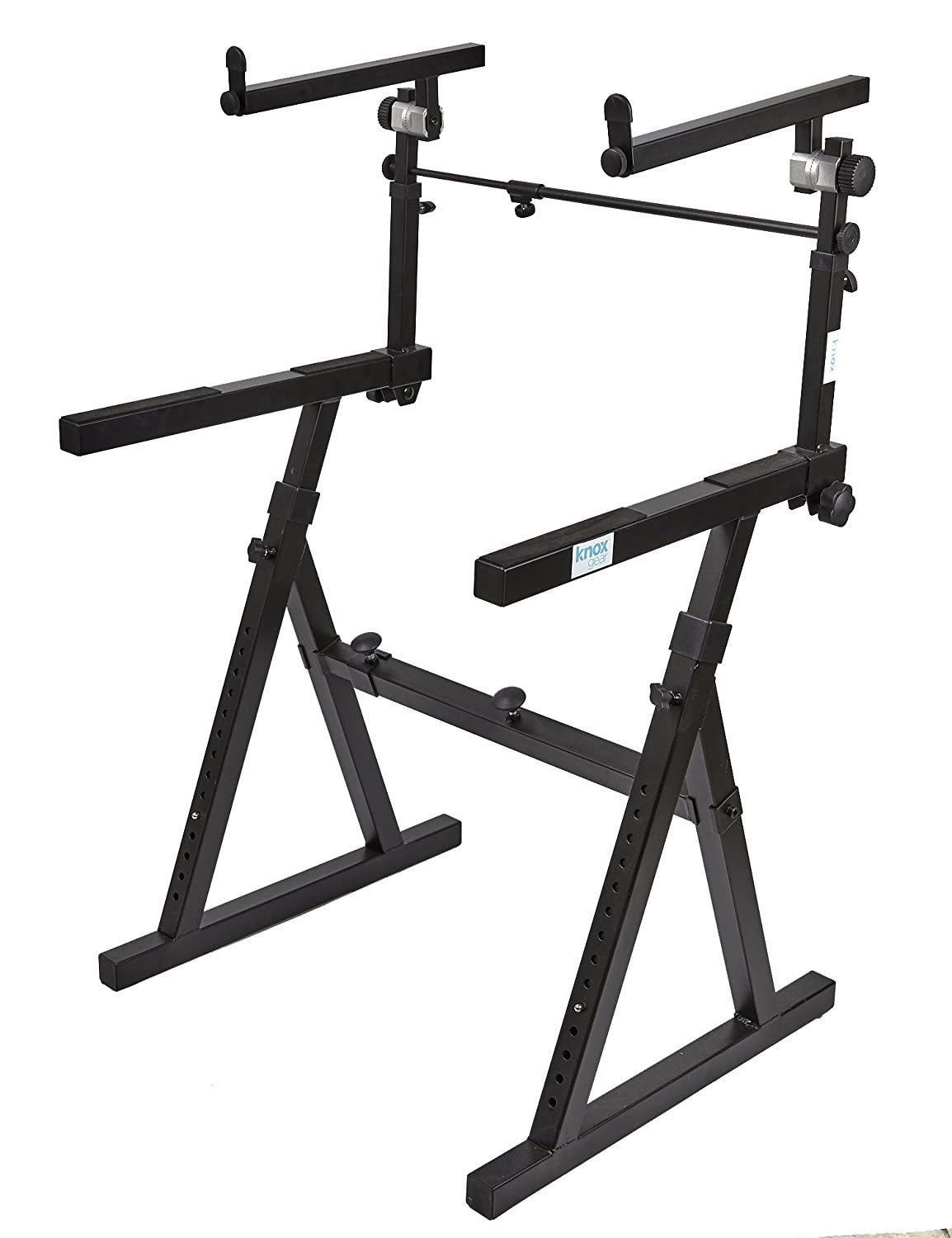 Knox Gear Z-Style Two Tier Electronic Keyboard Piano Stand (Version 2) Bundle (2 Items) - Sturdy Height & Width Adjustable Keyboard Stand - Professional Digital Keyboard Piano Stand or Synth Stand