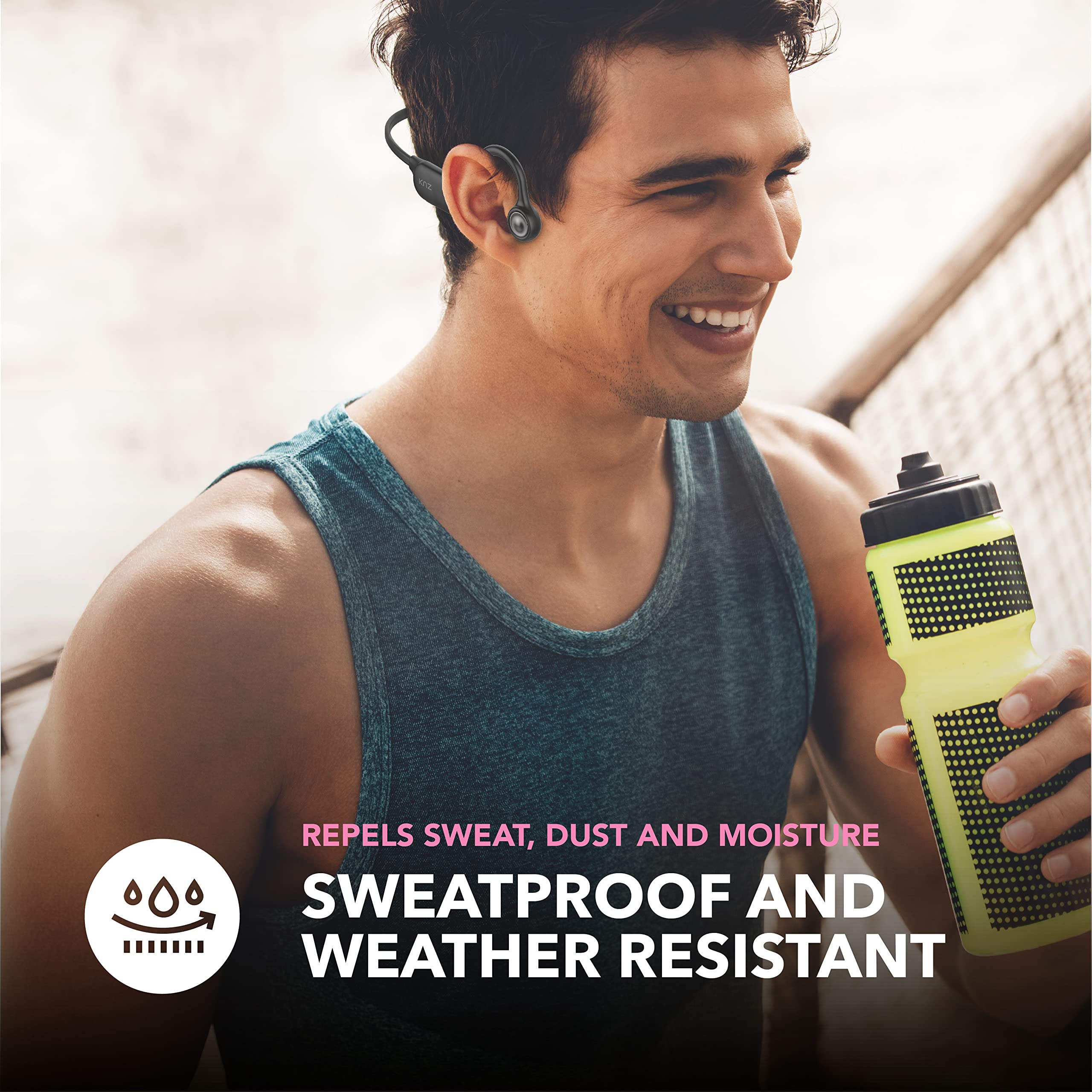 KNZ EZPZ Bluetooth Open-Ear Headphone, Perfect for Sports, Outdoor Activities and Children, Built-in Microphone, Sweat and Splash Proof, 6 Hrs Music Play, USB-C Charging (Neon)