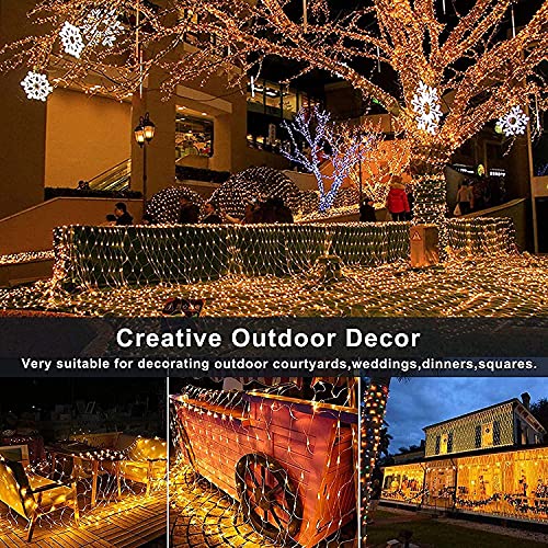 QDY -Net Lights Outdoor Mesh Lights LED Bush Lights 8 Modes Decor Lights for Home Fence Garden Roof Window Indoor Decoration,2 Warm White,6x4m 880LED