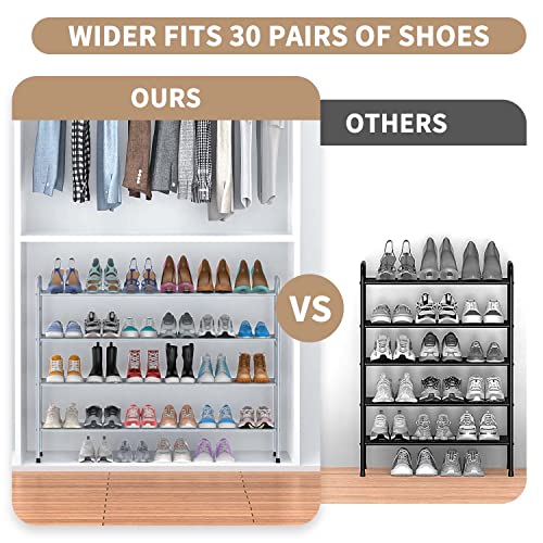 Dicasser 4-Tier Long Shoe Rack Organizer Extra Large Capacity for 30 Pairs,Silver