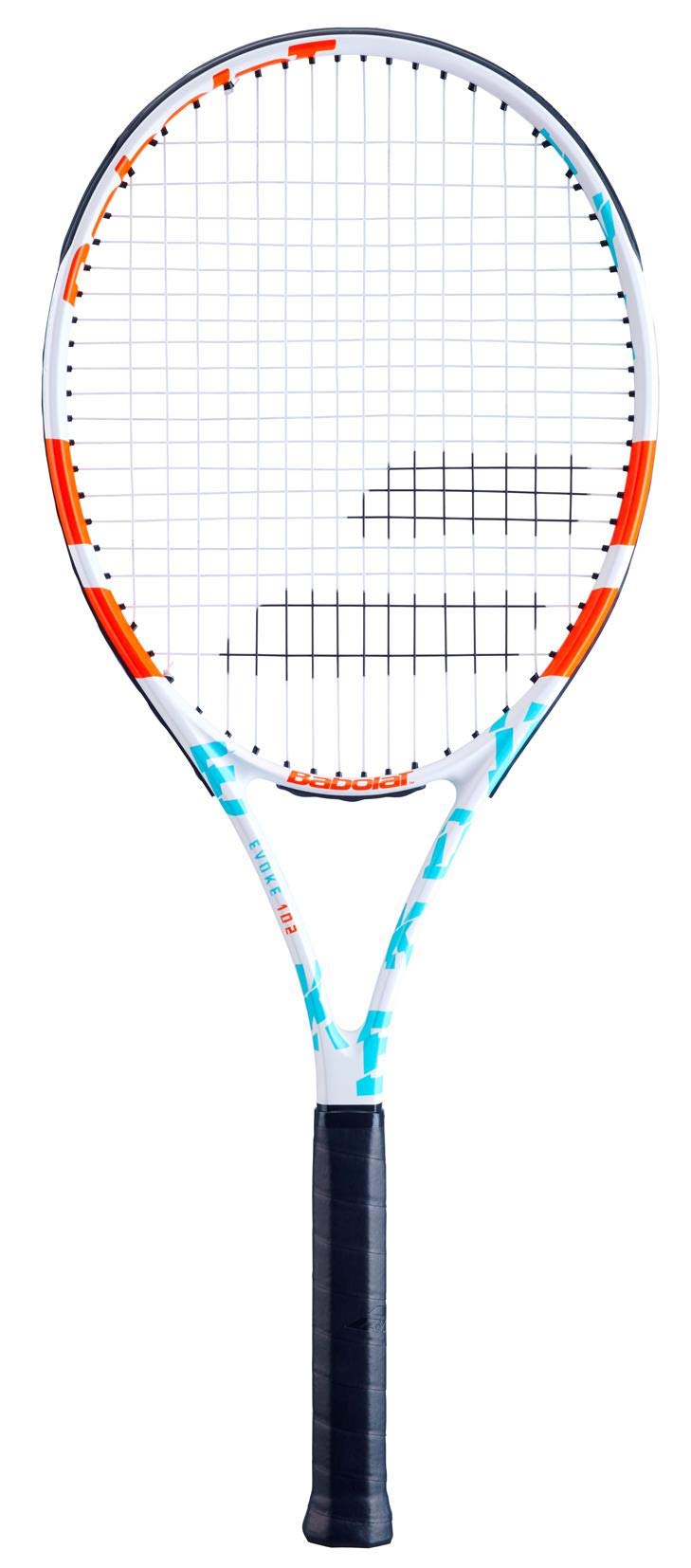Babolat Evoke 102 Women's Strung Tennis Racquet, Blue/White/Orange (4 3/8" Grip)