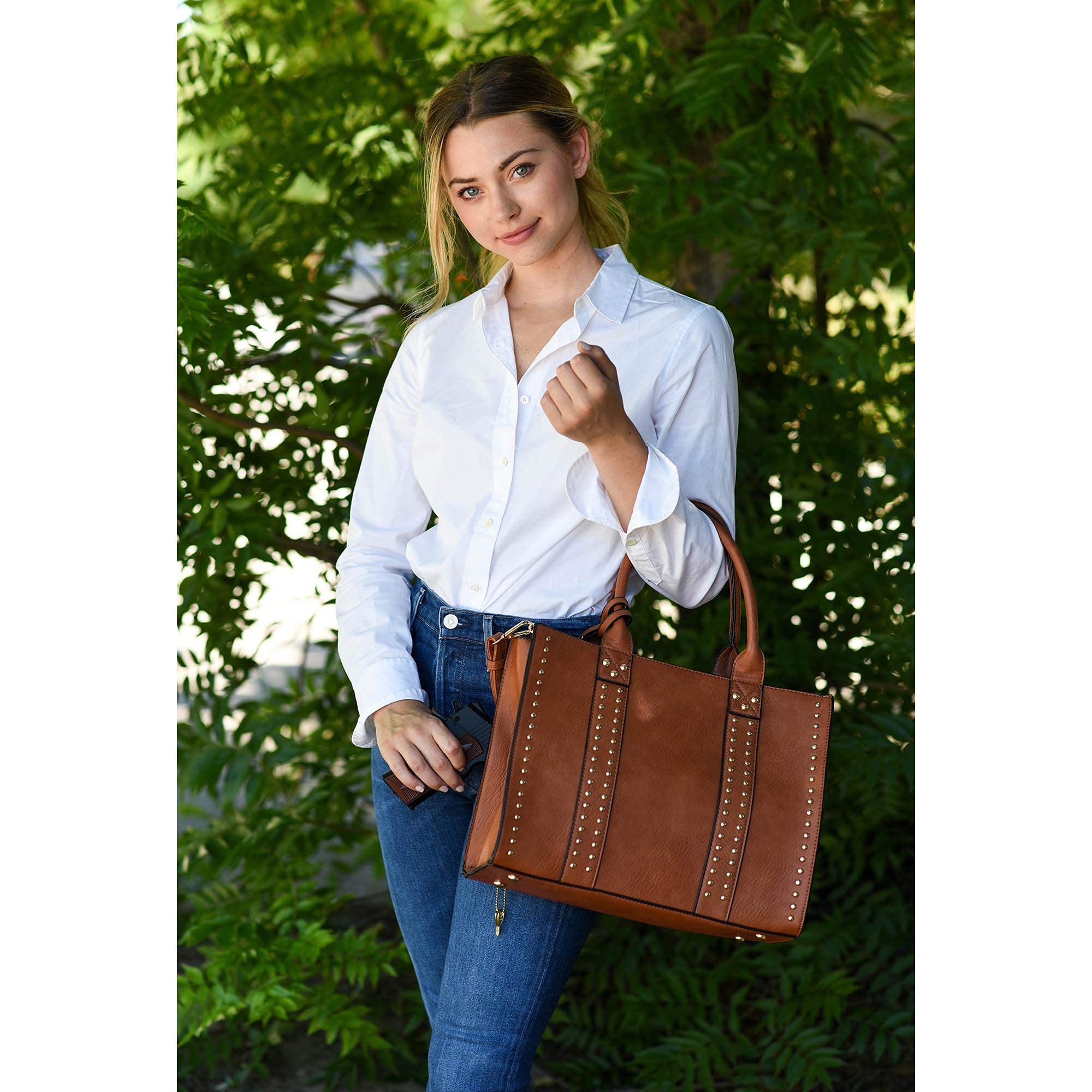 JESSIE & JAMES Concealed Carry Satchel Purse, Top Handle CCW Handbag with Shoulder Strap