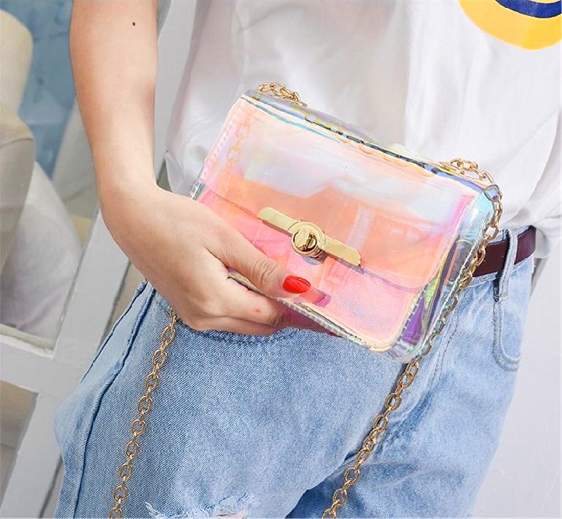 Holographic Message Bags Women's Clear Chain Shoulder Bag Cross Body Bag