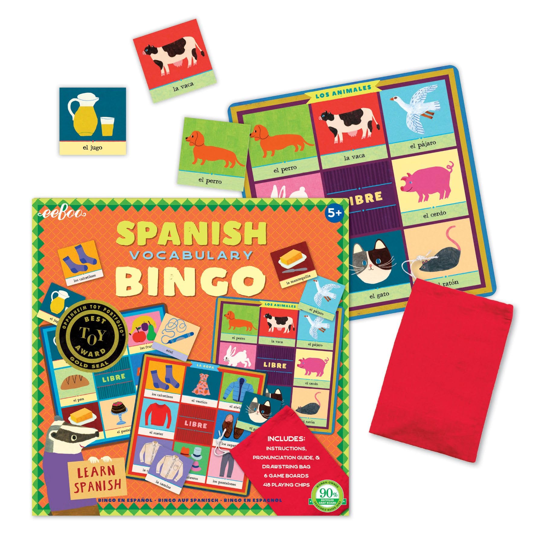 eeBoo: Spanish Bingo Vocabulary Game, A Game of Imaginative Problem Solving, Educational Games That Cultivates Conversation, Socialization, and Skill-Building, Learn Spanish, for Ages 5 and up