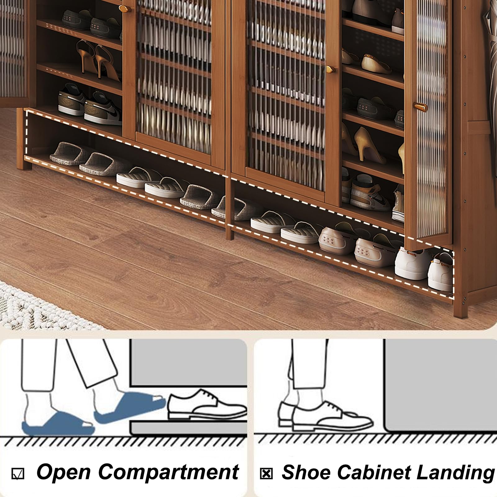 BYSIECD Shoe Cabinet with Doors 8-Tier Shoe Storage Cabinet Freestanding Shoe Rack Cabinet with Adjustable Shelves for Hallway, Bedroom, and Entryway (Brown-1)