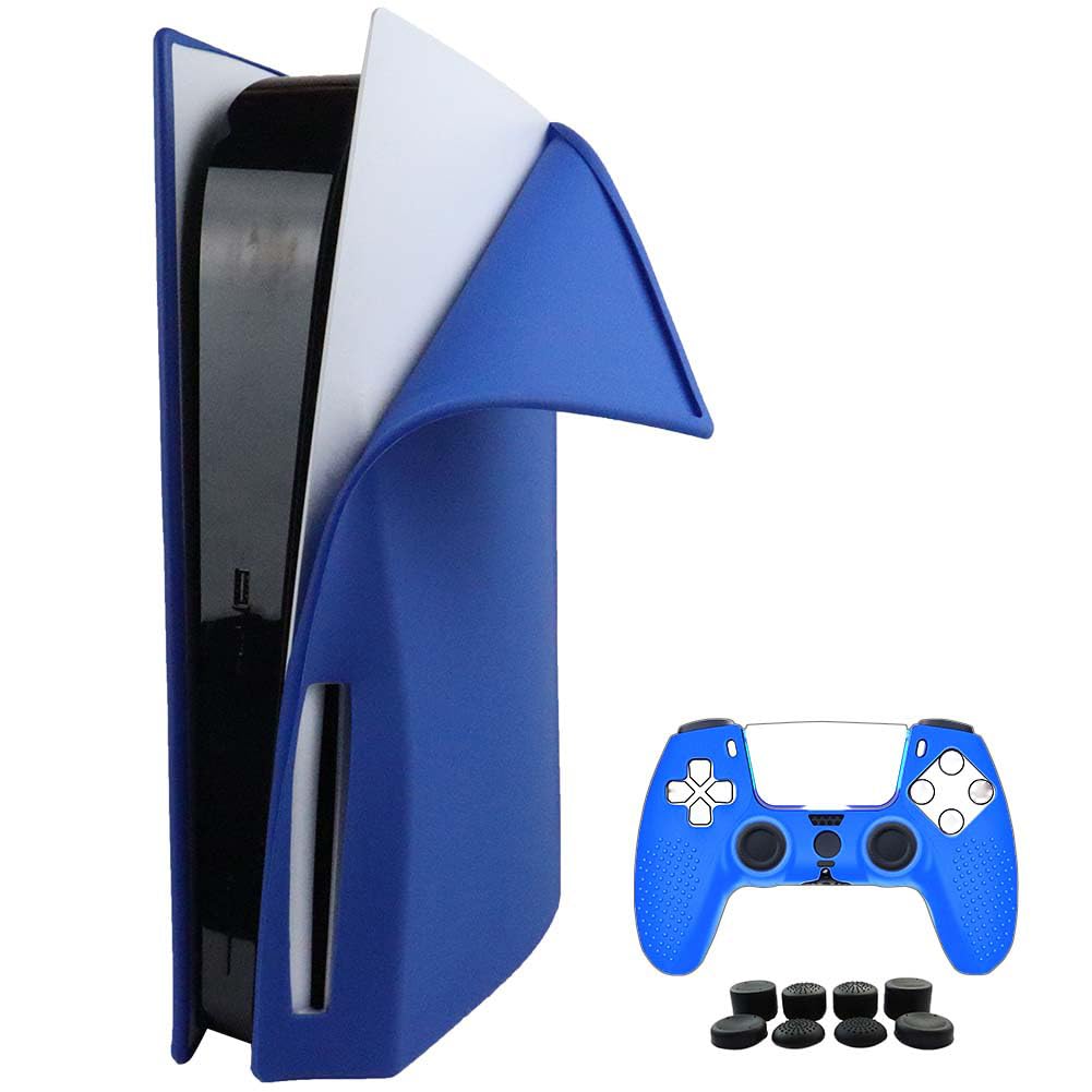 Aosai Silicone Skin Cover for PlayStation 5, Dustproof Anti-Scratch Anti-Fall Protector Case for Sony PS5 Disk Version/Digital Edition Console (Digital Edition, Blue)