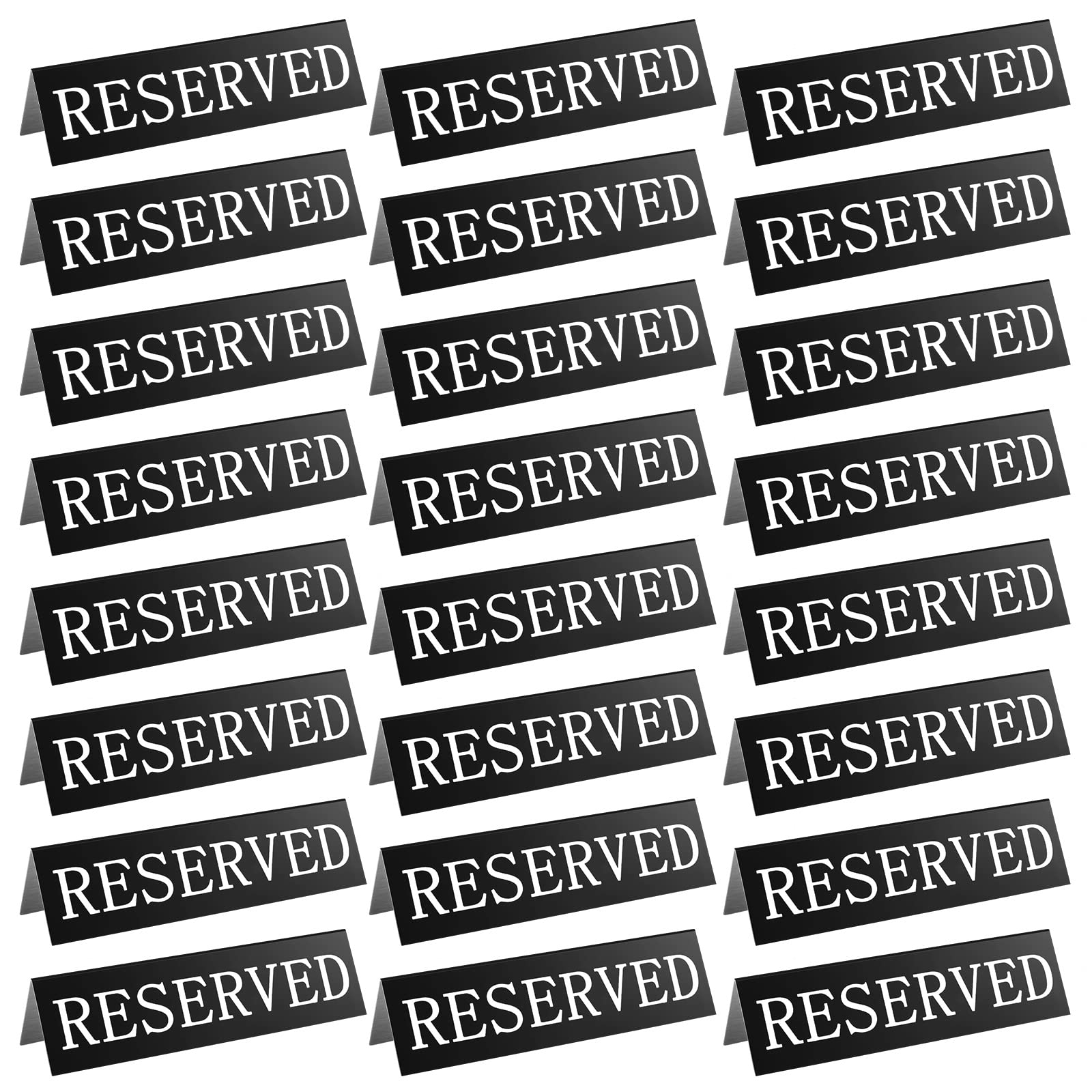 Metal Reserved Table Signs Reserved Sign Reserved Desk Signs Double Sided Table Stand Tents Sign Reserved Seating Signs for Wedding Restaurant Parties Ceremony, 5.91 x 3.15 Inch (Black, 24 Pcs)