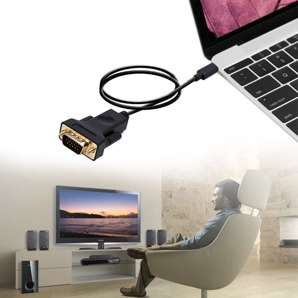 USB-C To VGA,CableDeconn Thunderbolt 3 Type C to VGA Male Converter Adapter Cable 1.8M