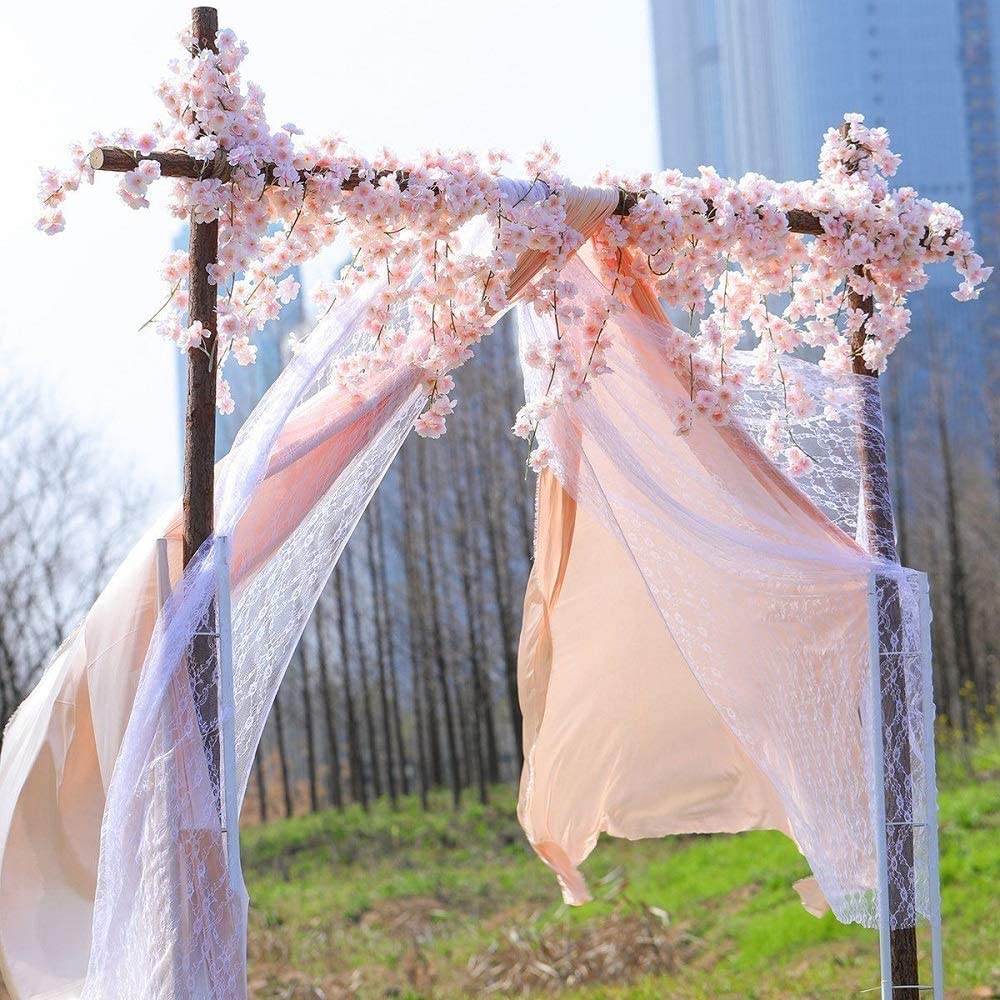 Homcomoda 4 Pcs Artificial Cherry Blossom Flower Vines Hanging Silk Flower Garlands Strings for Wedding Party DIY Home Garden Deceor