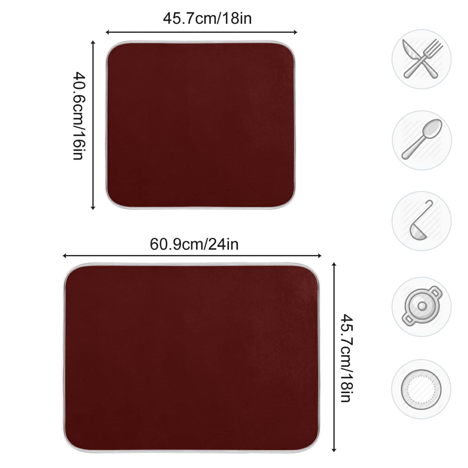 Burgundy Large Dish Drying Mat Xl for Dishes Kitchen Accessories Counter Microfiber Dish Drainer Pad Heat Resistant Mat Decor 18x24 Inch