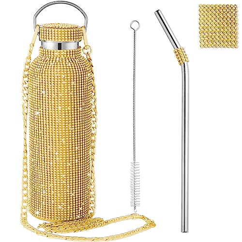 Bling Water Bottle Bling Rhinestone,17oz Diamond Water Bottle, Stainless Steel Thermal Bottle,Bling Water Tumbler with Chain, Glitter Water Bottle for Women Girls. (500ml, Pink)