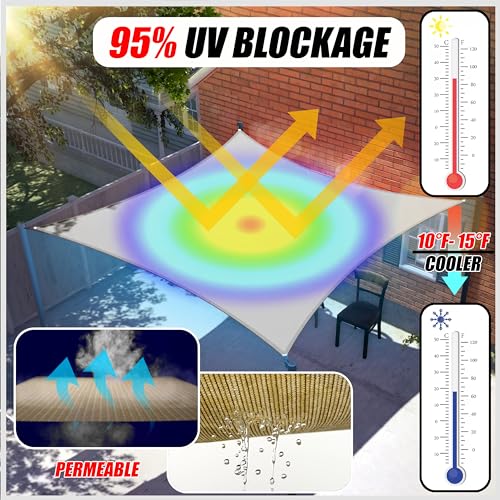 ColourTree 32' x 32' x 32' Beige Triangle CTAPT32 Sun Shade Sail Canopy Mesh Fabric UV Block & Commercial Heavy Duty 190 GSM & 3 Years Warranty (We Make Custom Size)