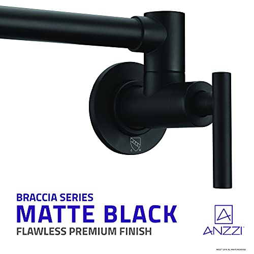 Braccia Series 24" Wall Mounted Pot Filler in Matte Black | 24β Reach Spout Solid Brass Two Handle Dual Shut-Off Valve Double Joint Swing Arm Wall Mount Kitchen Folding Faucet | KF-AZ258BKM