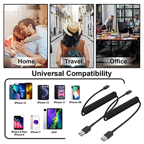 Coiled Lightning Charging Cable,[Apple MFi Certified] iPhone Charger Cord 3FT Long Super Fast Data Syncing Cord for iPhone 13/Pro/Mini/12/11/Xs/Xr/X/8/7/6/iPad/iPod Connect CarPlay Car Charger-2 Pack