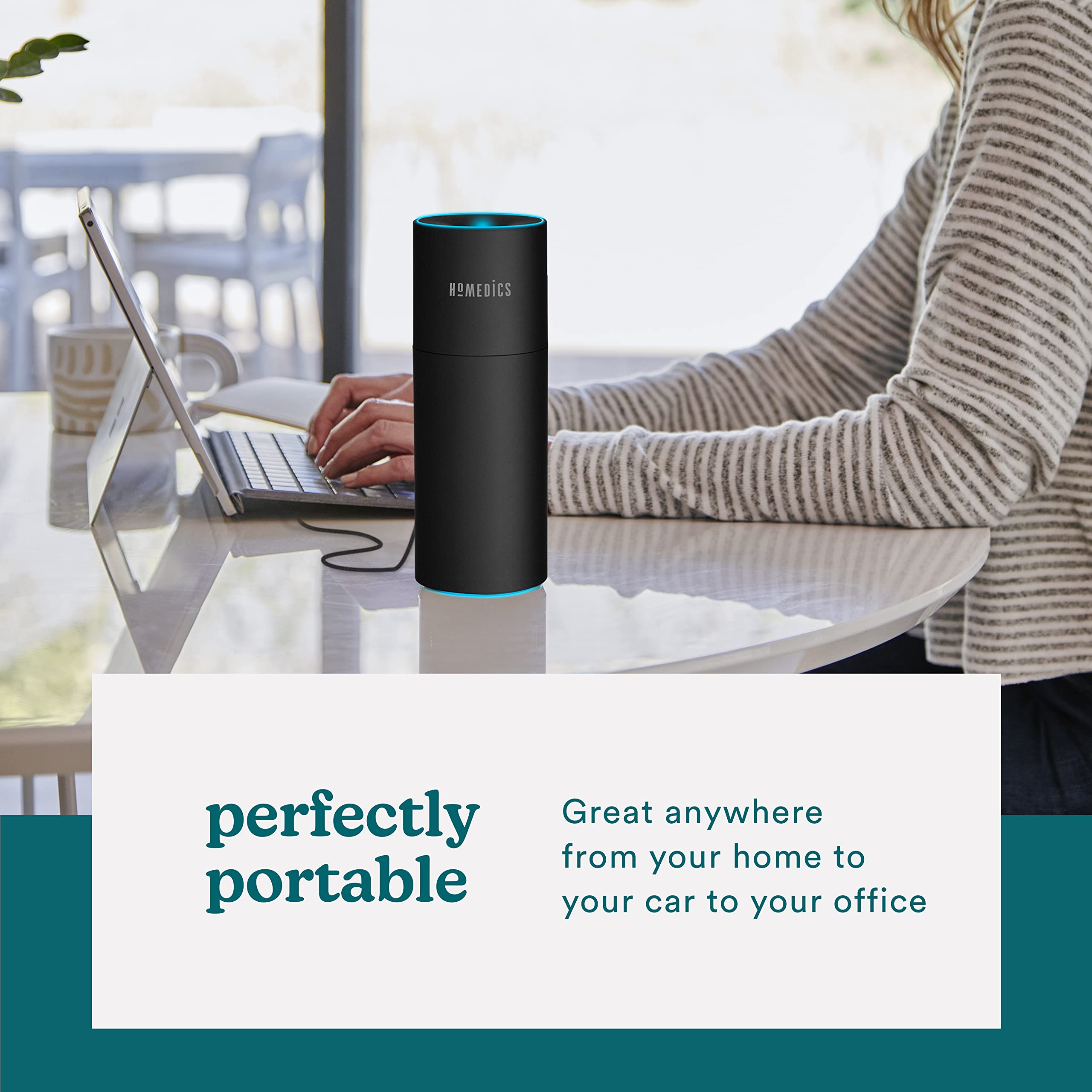 Homedics Portable Humidifier - Small Air Humidifiers for Bedroom, Plants, Office, Travel - Cool Mist Humidifiers, Color-Changing Accent Light, 2 Mist Settings, Black