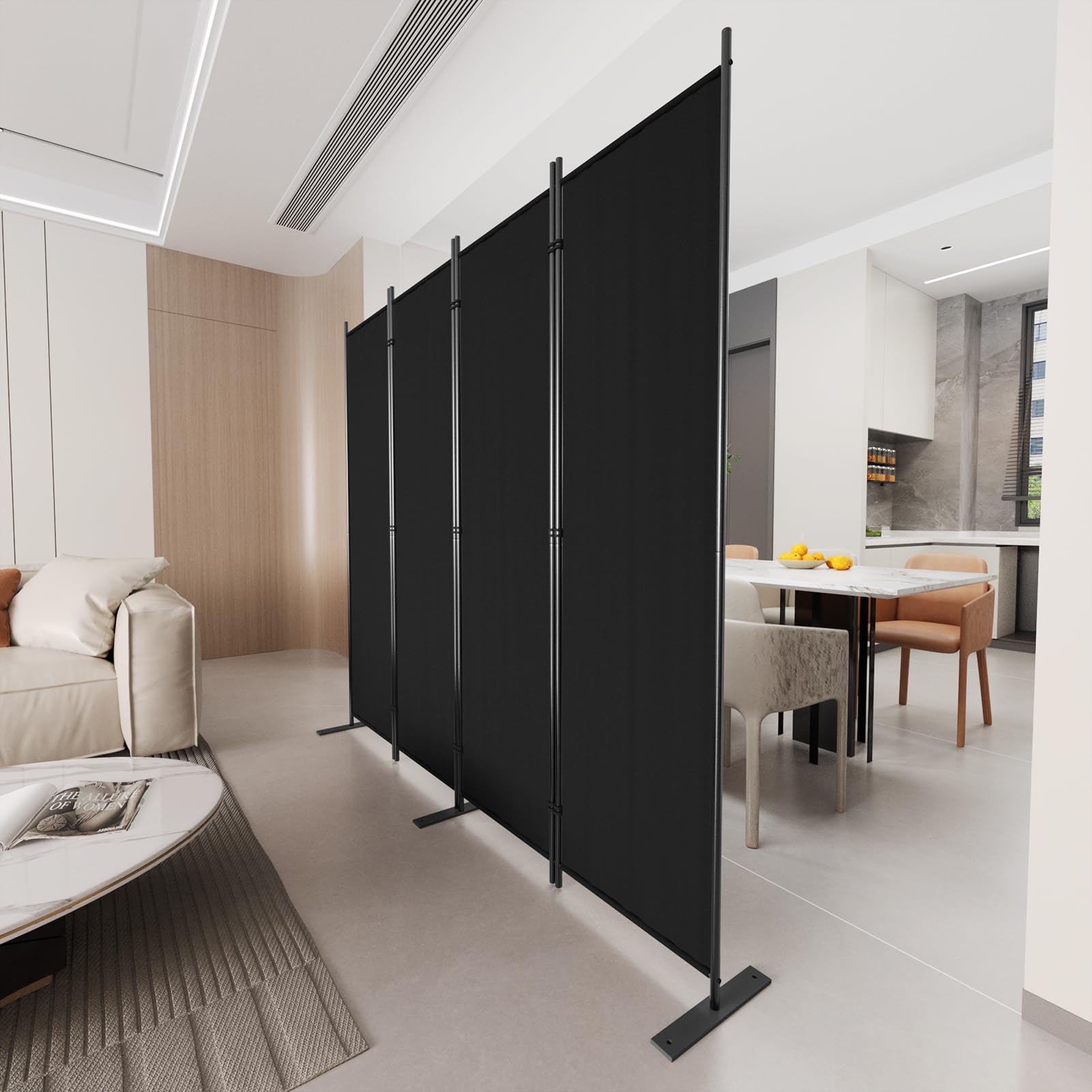 C-Hopetree 8 Panels Room Divider, 6 Ft Tall Indoor Folding Privacy Screen, Portable Partition Separator, Freestanding Separation Temporary Wall for Office, Bedroom, 160" W X 71" H, Black