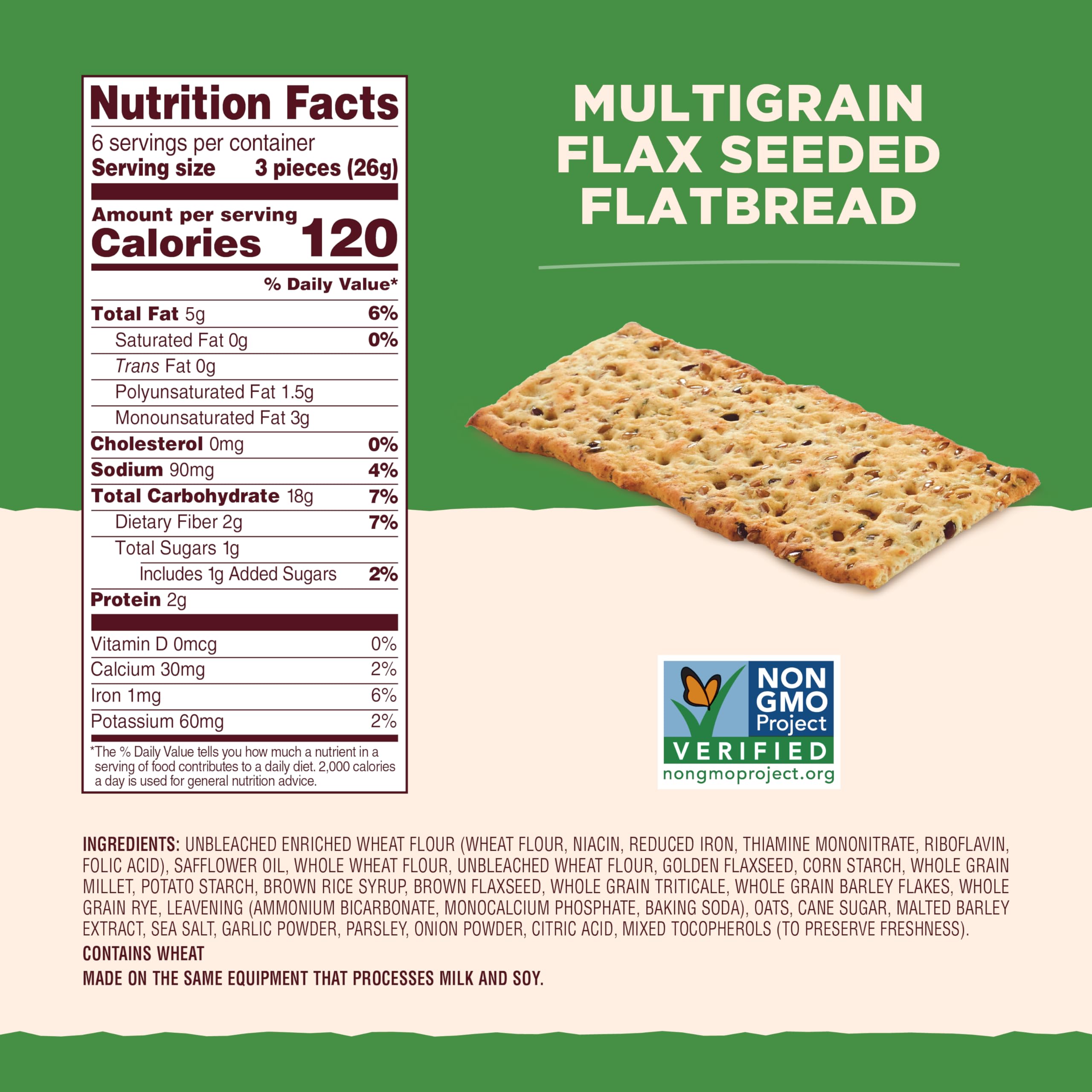 Back to Nature Multigrain Flax Seeded Flatbread Crackers - Dairy Free, Non-GMO, Made with Wheat Flour & Whole Grains, Delicious & Quality Snacks, 5.5 Ounce