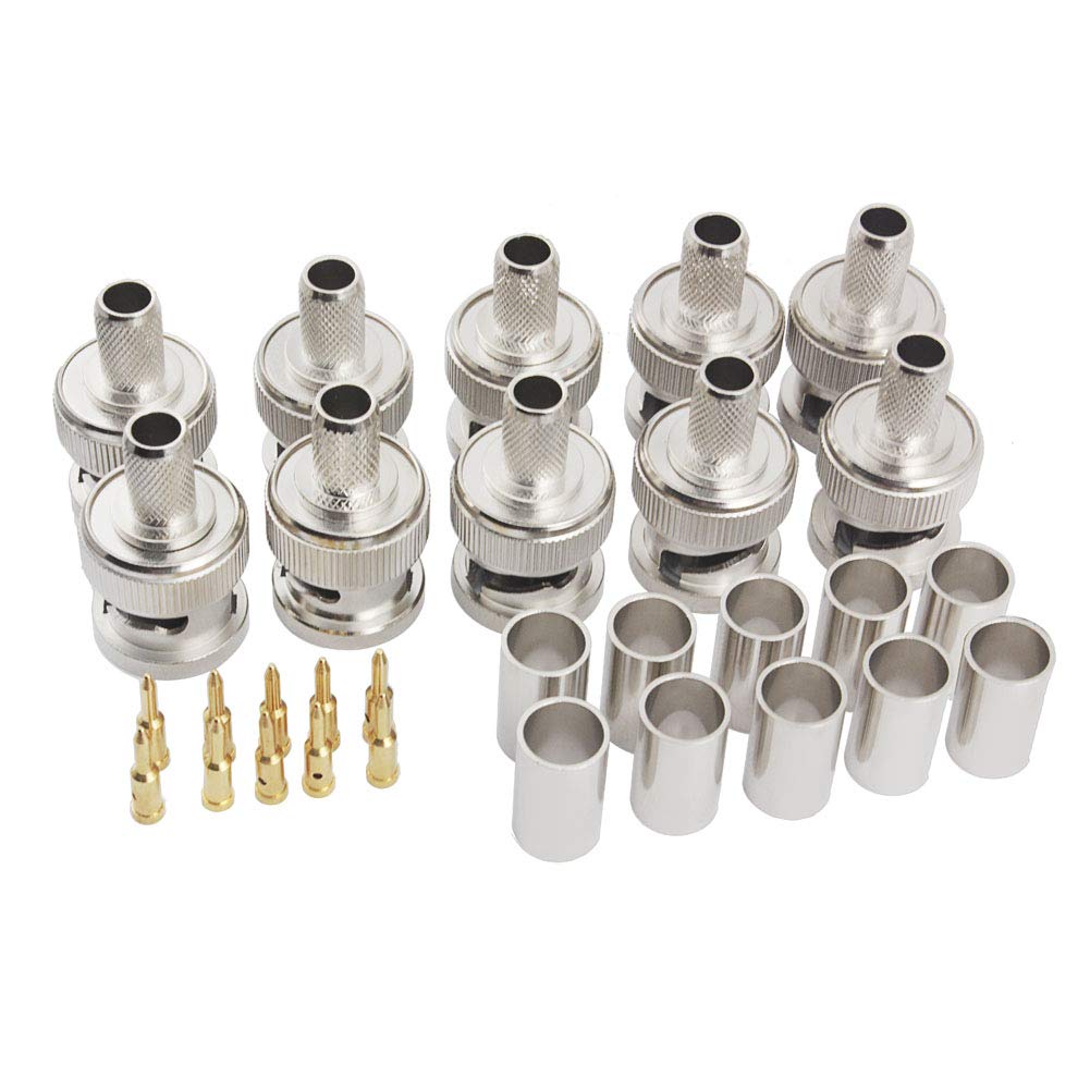 eifagur BNC Male Q9 Plug Crimp for RG8X RG-8X Mini-RG8 LMR240 50 Ohm Coax Cable Straight RF Coaxial Adapter Connector (Pack of 10)