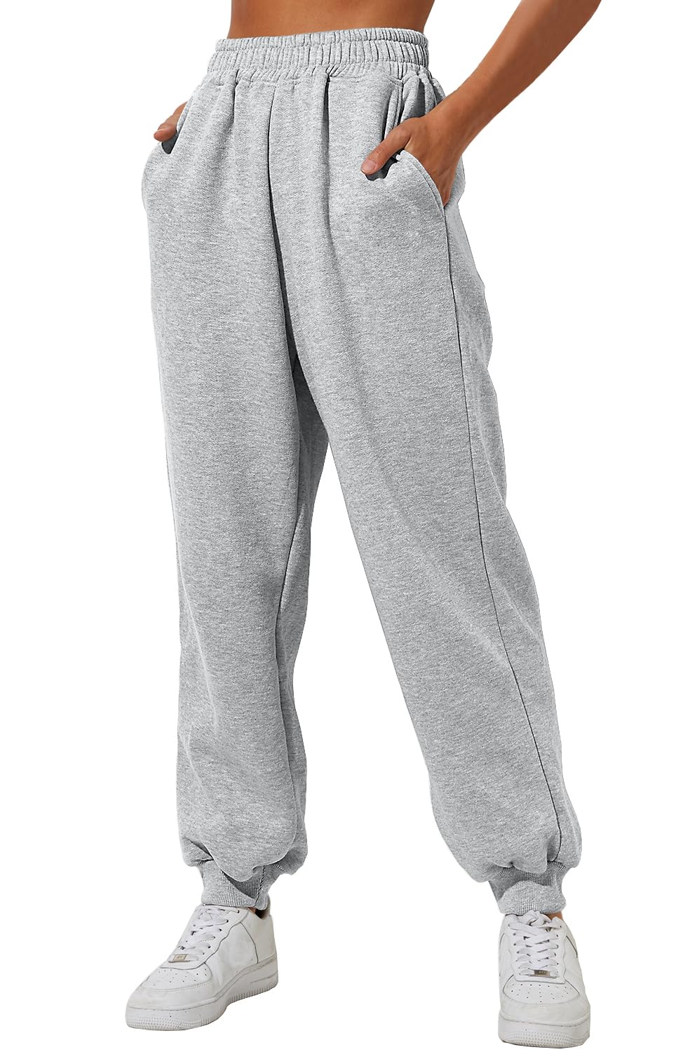 AUTOMET Womens Sweatpants Cinch Bottom Lounge Baggy Cotton Pants Joggers High Waist Fall Athletic Pant with Pockets Grey