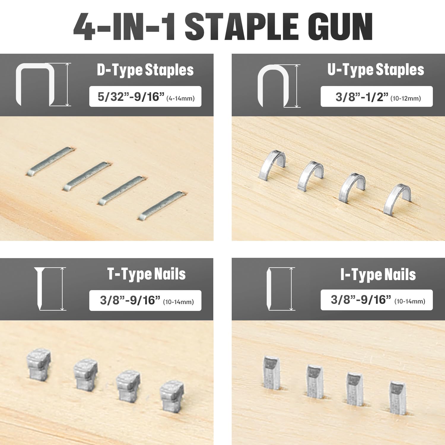 Bielmeier 4 in 1 Staple Gun, Upholstery Staple Gun Heavy Duty with 4000Pcs Staples, Manual Brad Nailer Power Adjustment Stapler Gun for Wood, Carpentry, Decoration, DIY, Fixing Material, Furniture