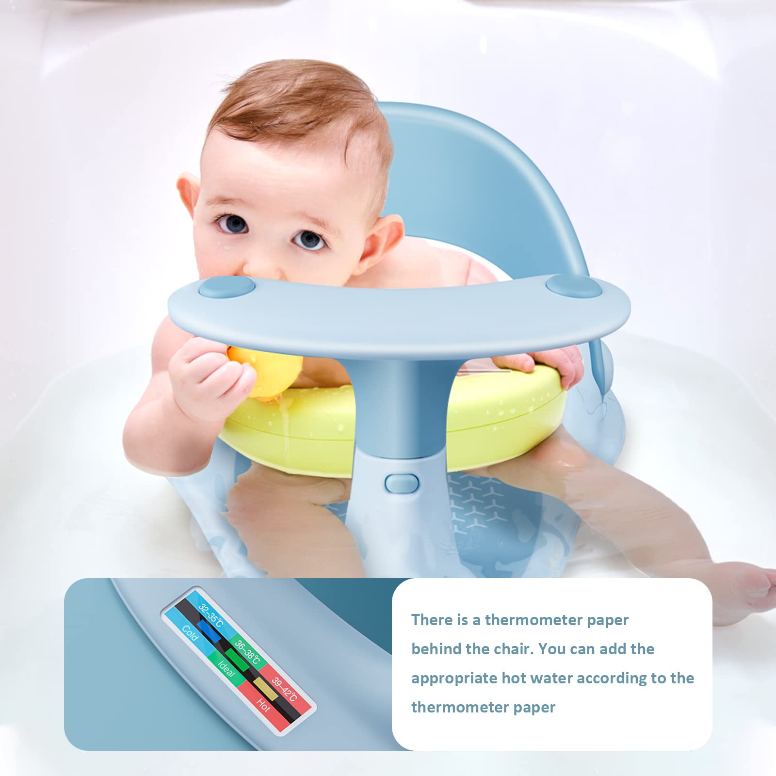 Baby Bath Seat [Original] – 3 Bath Toys + Shower Cap + Bath Brush + Thermometer + Rinse Cup – 4 Anti-Slip Suction Cups – Soft Silicone Cushion – Foldable Design – Ideal Gift for Infants 6-36 Months!
