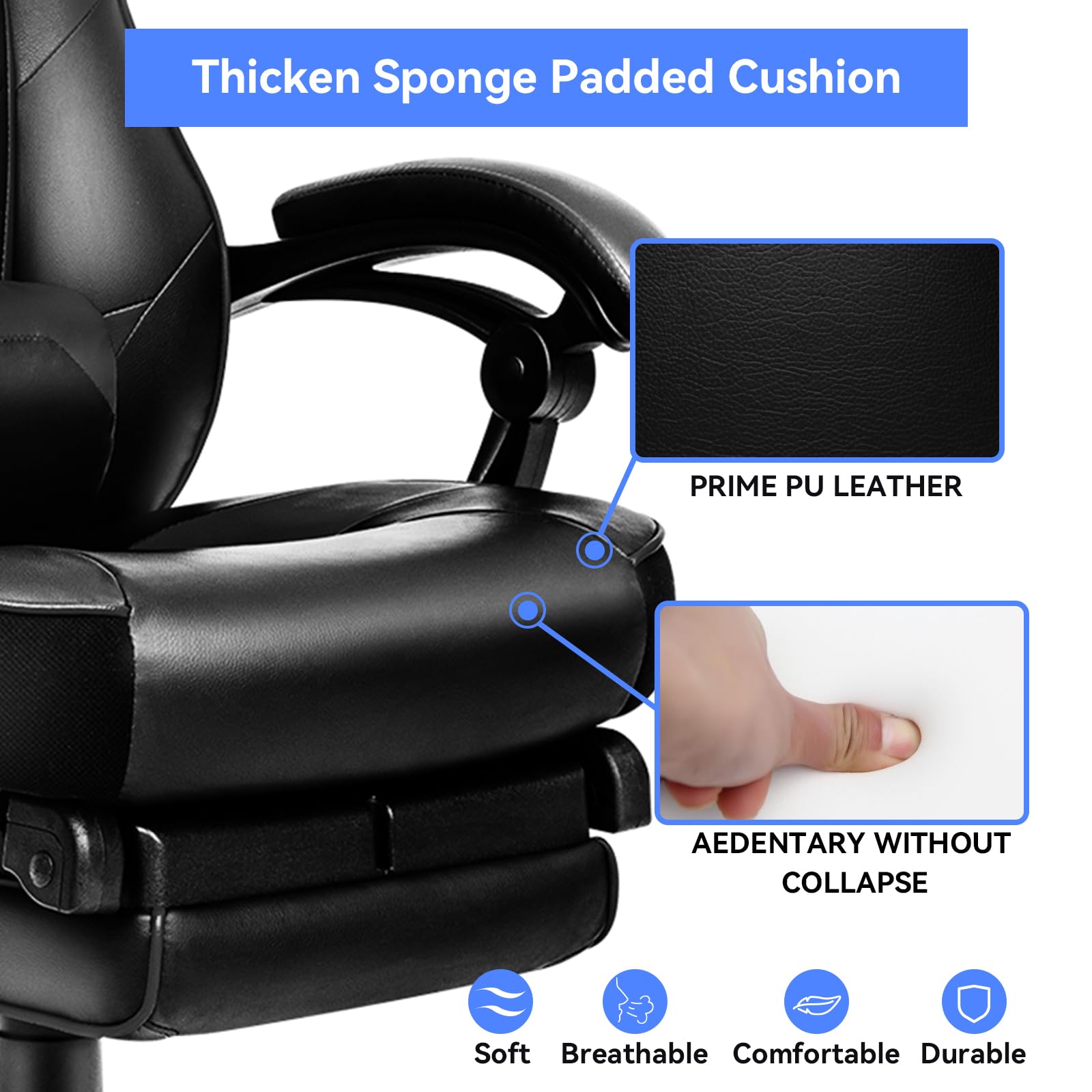 ELECWISH Gaming Chair, Reclining Computer Chair with Footrest and Lumbar Support, High Back Ergonomic Gamer Chair for Adults, Gaming Desk Chair with Headrest PU Leather