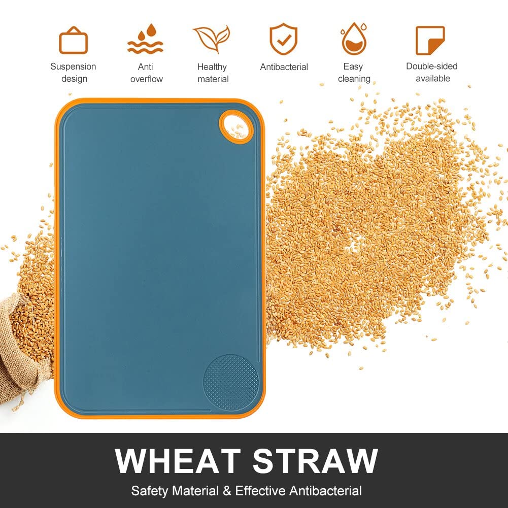 Bonjin Cutting Board for Kitchen(Set of 3), Wheat straw PP material Chopping Boards-BPA Free Mats, Dishwasher Safe, Juice Grooves Non-Slip Design
