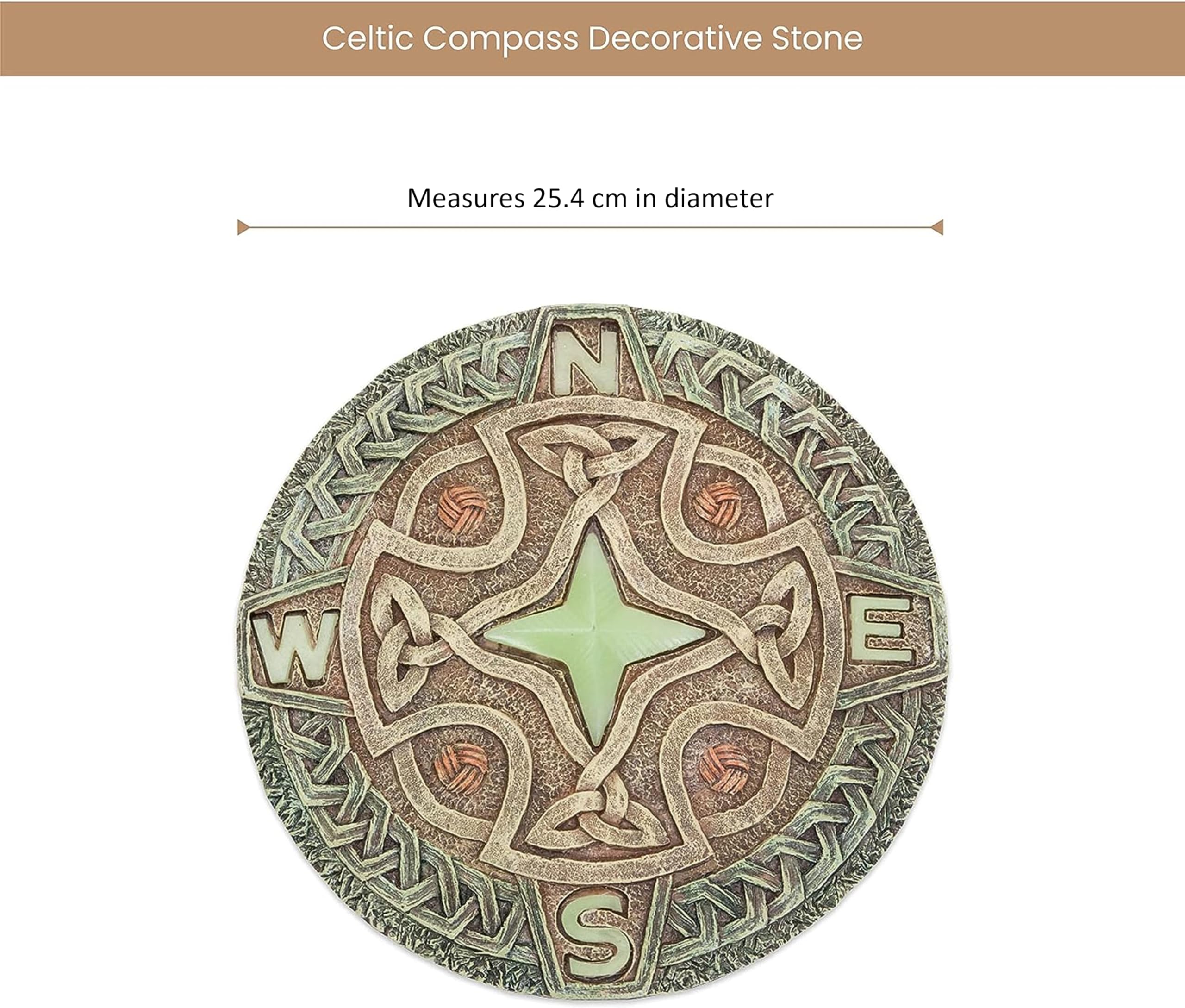 Bits and Pieces - 10β Glow-In-The-Dark Celtic Compass Decorative Stone - Yard Decoration β Beautiful Lawn/Garden Stone
