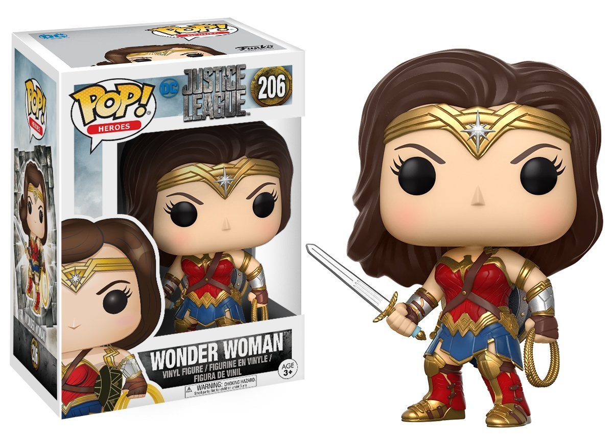POP Justice League Movie - Wonder Woman Funko Vinyl Figure (Bundled with Compatible Box Protector Case), Multicolored, 3.75 inches