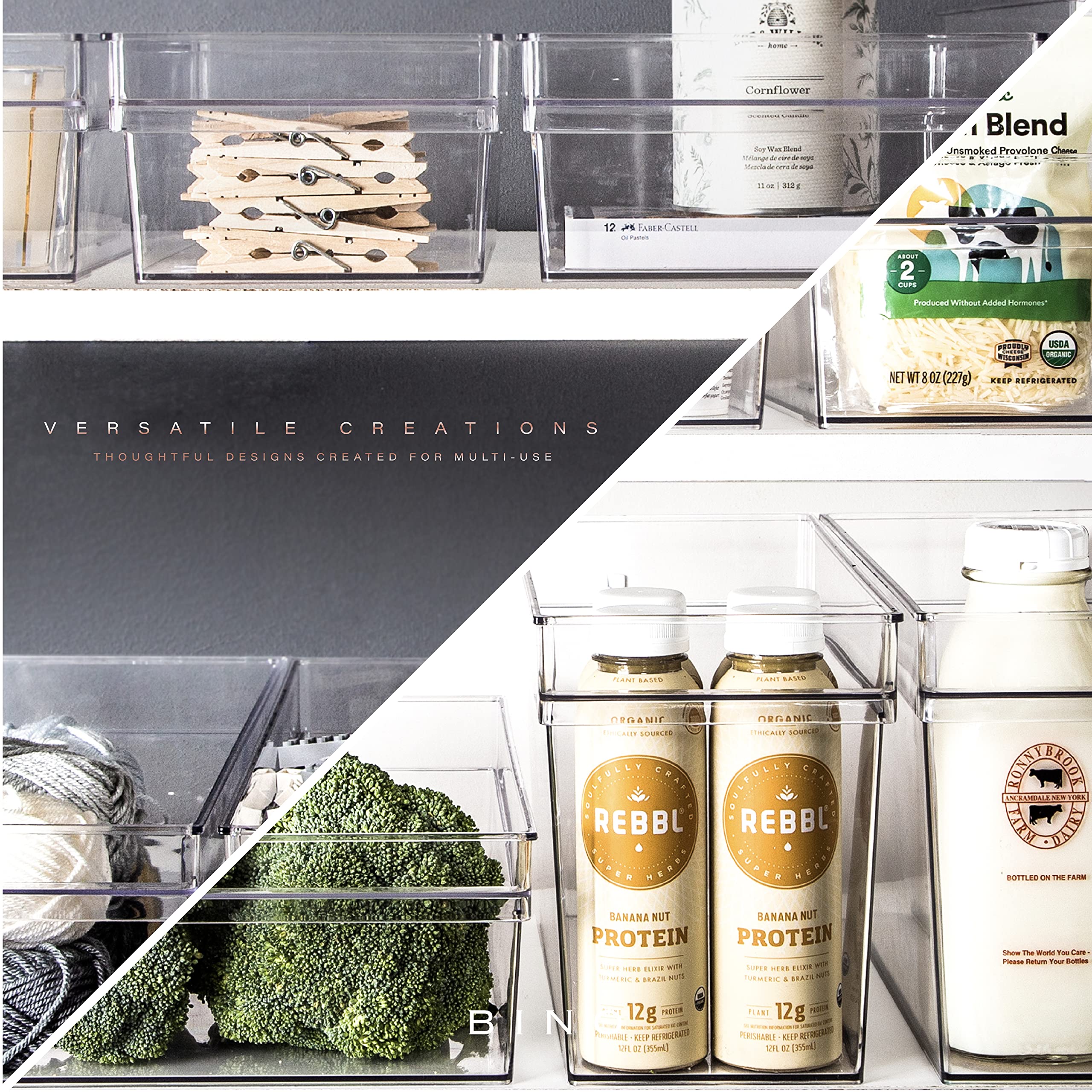 BINO | Plastic Storage Bins, Large - 12 Pack | THE HANDLER COLLECTION | Multi-Use Organizer Bins | Built-In Handle | BPA-Free | Pantry Organization | Home Organization | Fridge Organizer | Freezer Org