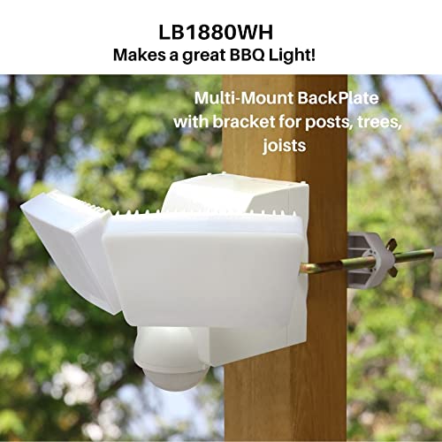 IQ America LB1880WH Motion Security Flood Light, Battery Operated Motion Sensor, 800 Lumen LED, Wall or Eave Soffitt Universal Mount Indoor Outdoor Closet Shed Attic Workshop Garage Grill Light WH