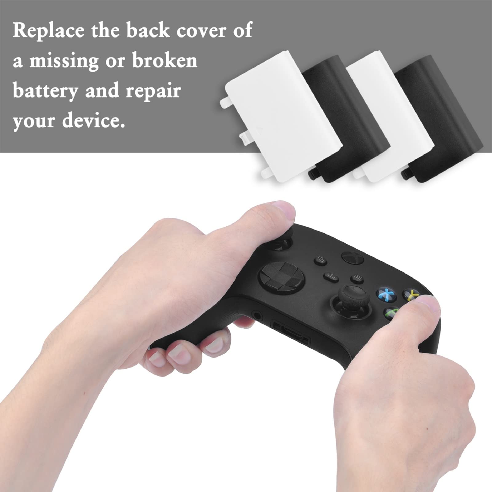 Battery Cover for Xbox Series X, Xbox Series S Controller, 4 Pcs Batteries Caps Shell Repair Part Compatible with Xbox Controller(2 Black&2 White)