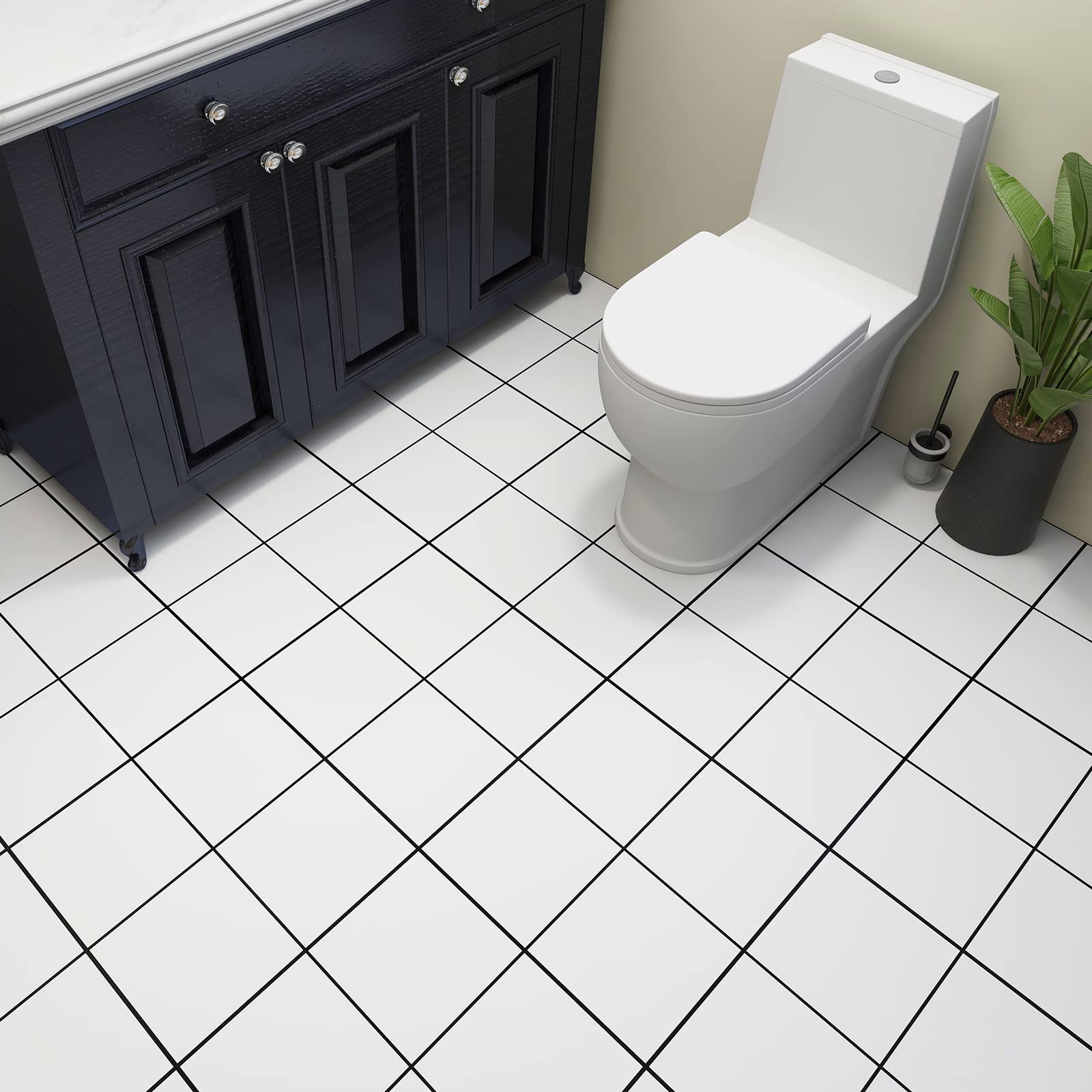 auxua Peel and Stick Floor Tile Vinyl Flooring Waterproof Non-Slip Kitchen Bathroom Thicken Tiles with Self Adhesive and Removable (Black and White, 10-Pack)