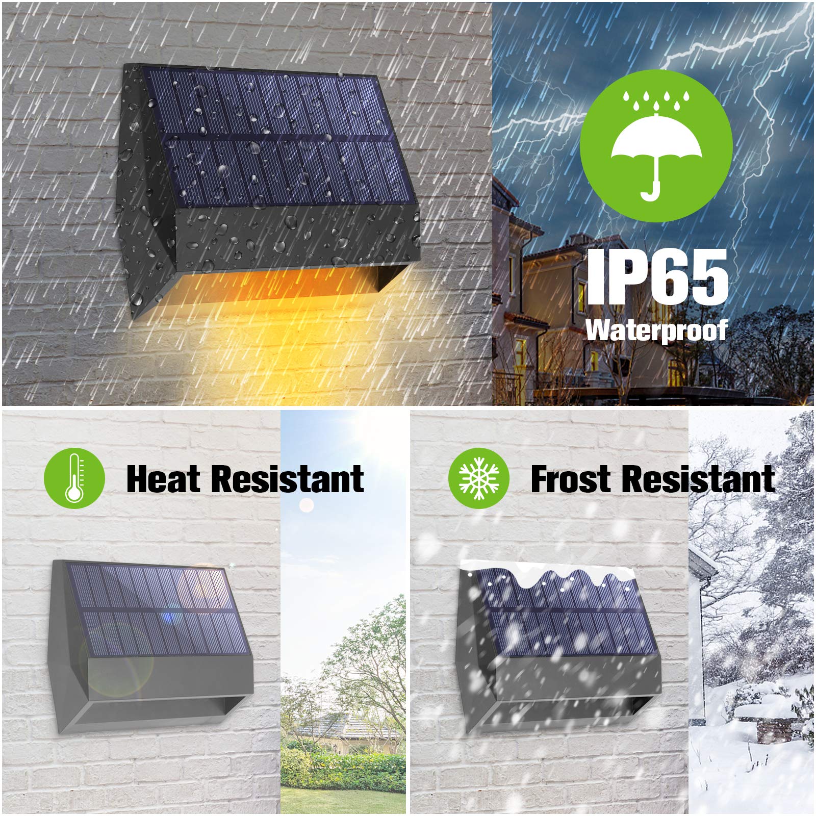 Bridika Solar Fence Lights LED Solar Wall Lights Outdoor IP65 Waterproof 2 Lighting Modes for Backyard Garden Garage and Pathway (Warm and Cool Light, 4 Packs)