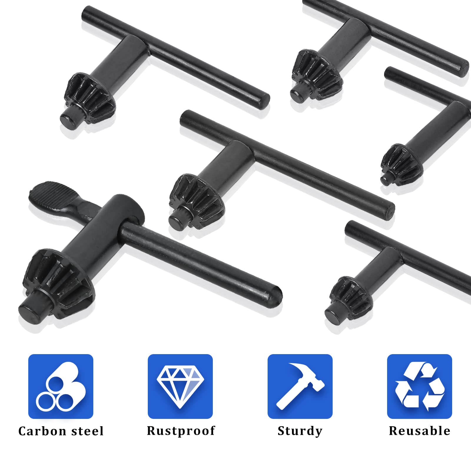 Worldity 6 Sizes Drill Chuck Key Wrench, Heavy Duty Carbon Steel Replacement Drill Press Chuck Key for Drill Clamping Tool (Chuck Diameter: 5/32" 1/4" / 3/8" / 1/2" / 5/8" 3/4")