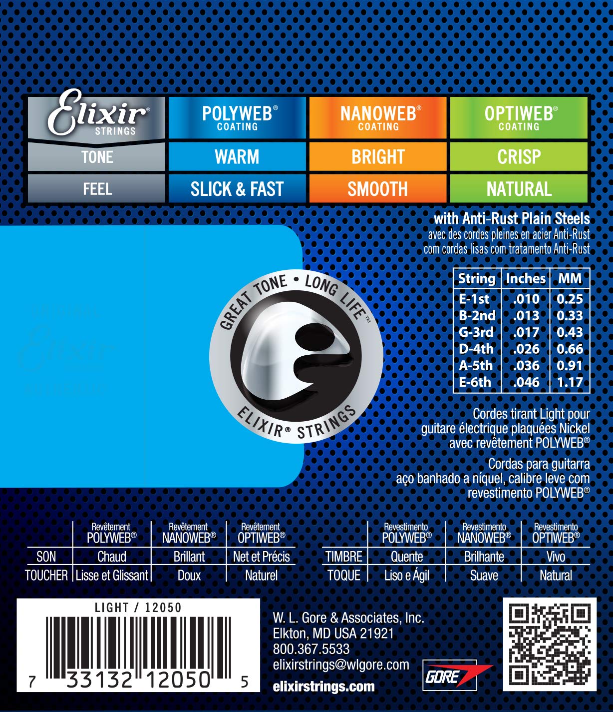 Elixir Strings, Electric Guitar Strings, Nickel Plated Steel with POLYWEB Coating, Longest-Lasting Warm Tone with Comfortable Feel, 6 String Set, Light 10-46