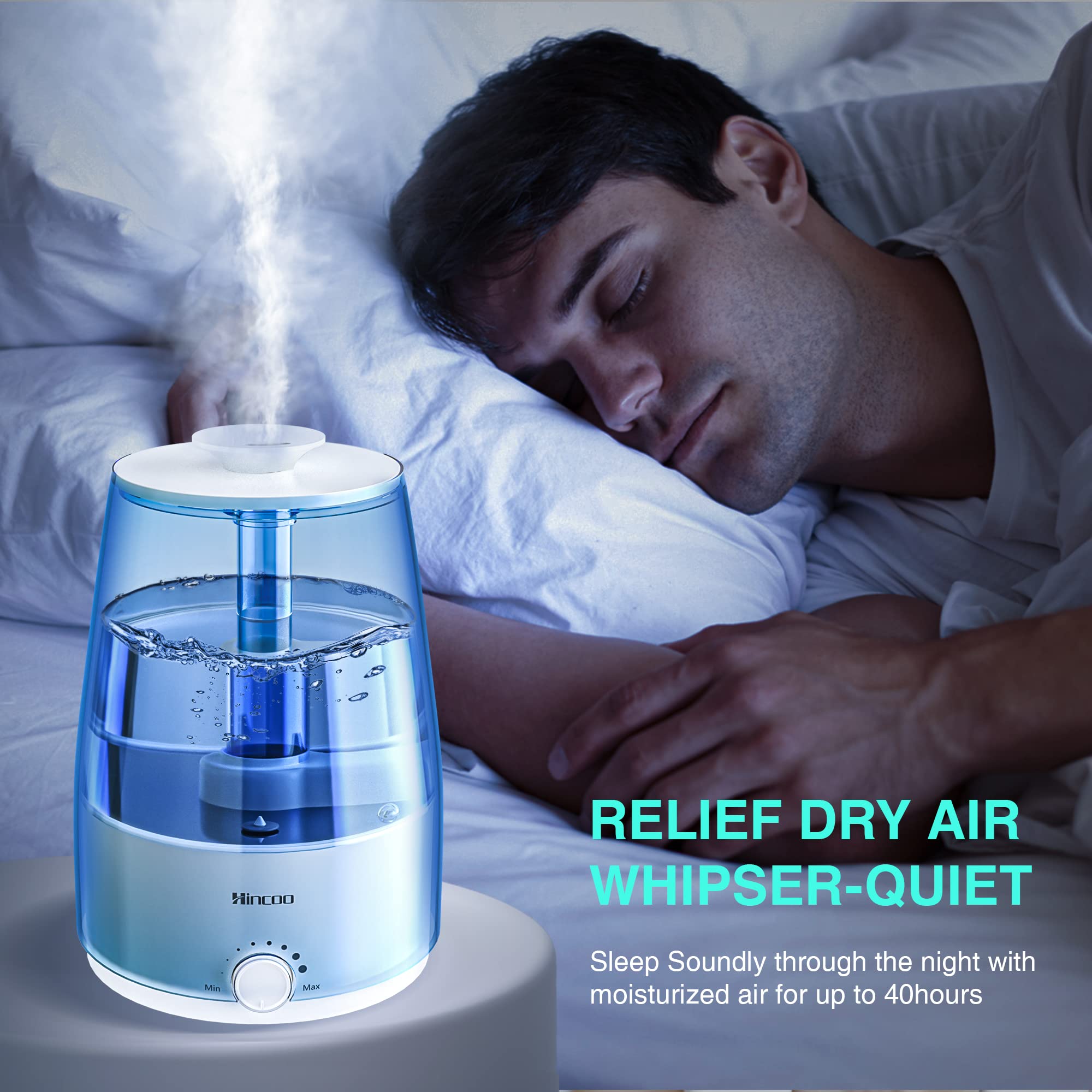 Hincoo Cool Mist Humidifiers for Large Room (4L), Top Fill Ultrasonic Humidifiers for Bedroom Quiet with Essential Oil Diffuser, Plant Humidifiers with Featured Extension Tube, Auto-Shut Off