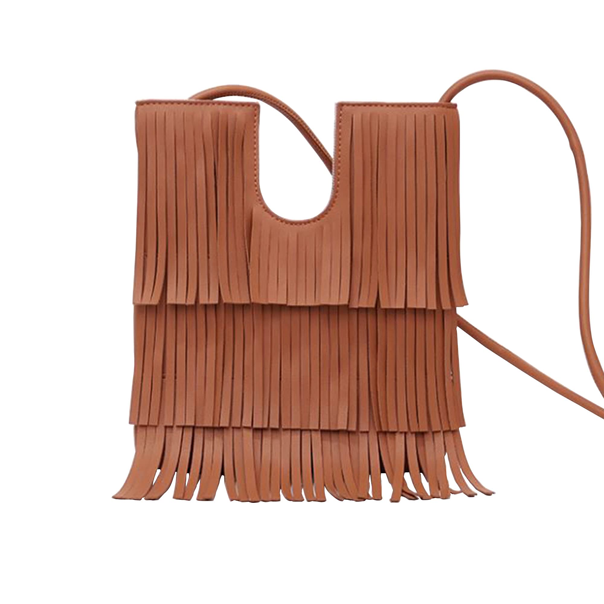 Quniko Cowgirl Crossbody Bag Fringe Messenger Bag Purse for Women Girls, Brown
