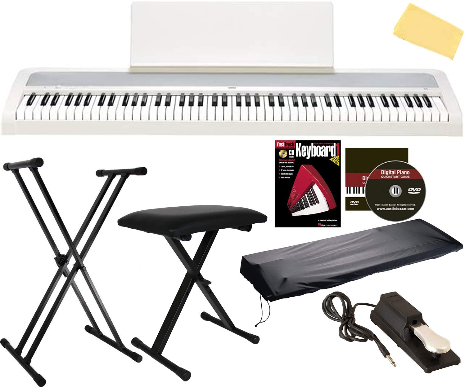 Korg SP-280 Digital Piano - Black Bundle with Adjustable Stand, Bench, Pedal, Dust Cover, Austin Bazaar Instructional DVD, and Polishing Cloth