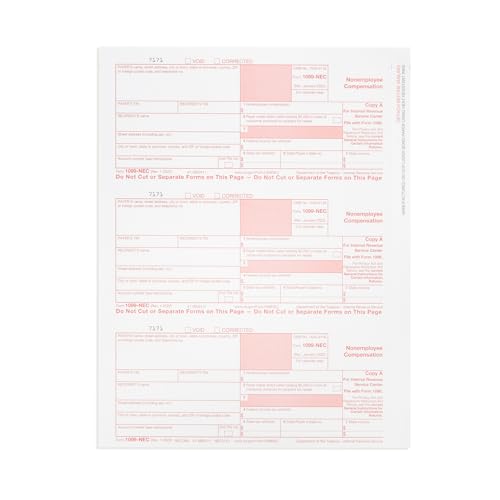 Blue Summit Supplies 1099 NEC Copy A Forms, 2024, 50 Pack, New Tax Forms for Reporting Nonemployee Compensation for Independent Contractors, Copy A ONLY, 50 Pack (17 Sheets, 3 Forms Per Sheet)